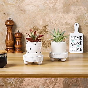 Ziluce Mini Wood Riser for Tiered Tray Decor, 2-Pack Small Wooden Risers for Display, 4-Inch Round Pedestal Stand, Distressed Farmhouse Risers for Home Decor - White