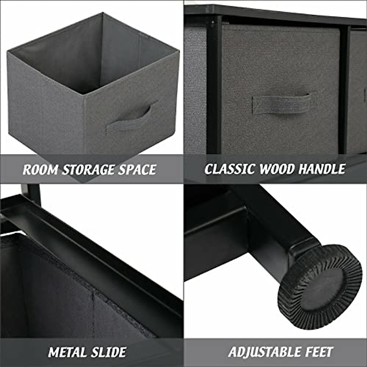 MAXCBD Nightstand Bedside Table Drawer Cabinet Fabric Dresser Storage Tower 5 Drawer Organizer Unit Side Table Dresser Cabinet Storage Cabinet Ample Storage Space Storage Tower Dresser