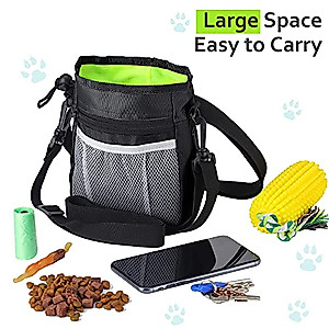 Weewooday Dog Clicker Training Kit, 1 Dog Treat Training Pouch and 2 Pieces Pet Training Clicker with Wrist Strap, Built in Poop Bag Dispenser Easily Carrying Pet Toys Treats (Black,Solid Pattern)