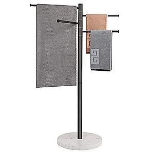 NearMoon 42 Inch Freestanding Swivel Towel Rack with Heavy Marble Base, Rustproof SUS 304 Stainless Steel Swing Out Towel Bar with 4 Arms, Towel Holder for Bathroom Bedroom (Matte Black)