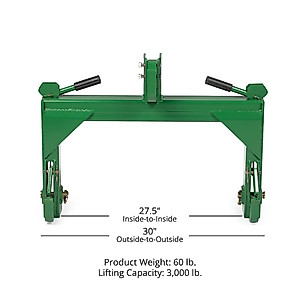 Titan Attachments Green 3 Point Quick Hitch Adaptor to Category 1 Tractors, 3000 LB Lifting Capacity, 27.5" Between Lower Arms, 14.5" ~17.5" Level Adjustment