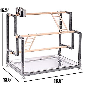 Bird Playground, Playstand for Small to Large Birds with Collapsible Metal Frame, Heavy Duty Quick-Install No Tool Request, 4 Standing Perch, 2 ladders and 2 Bird Cups