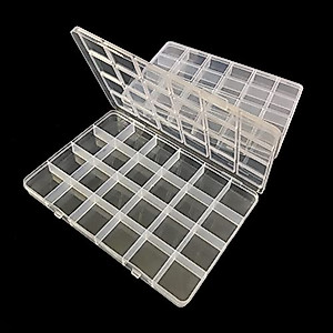 HYMAOME 24-Grid Clear Plastic Organizer Box Jewelry/Beads Storage Container with Dividers, 2 Craft Storage Cases for Organizing Earring/Hardware/Rubber Bands