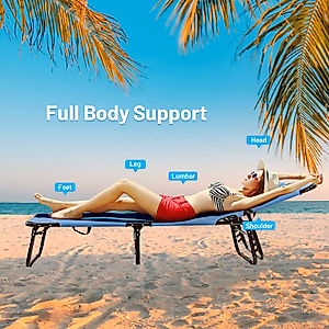 Giantex Outdoor Chaise Lounge Chair - Folding Beach Chair with 5 Adjustable Positions, Hole, Detachable Pillow, Hand Ropes, Lounger for Sunbathing, Poolside, Yard, Patio Lawn Chair