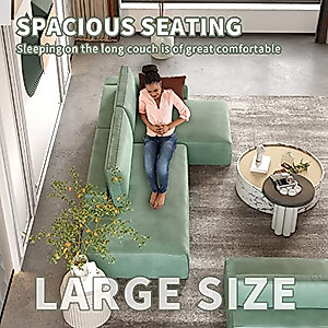 JACH 145" Modular Leathaire Large Sectional Sofa with Chaise, L-Shaped Faux Leather 5 Seater Minimalist Couch, Modern Right Hand Facing Sectional Sofas with 3 Throw Pillows, Green