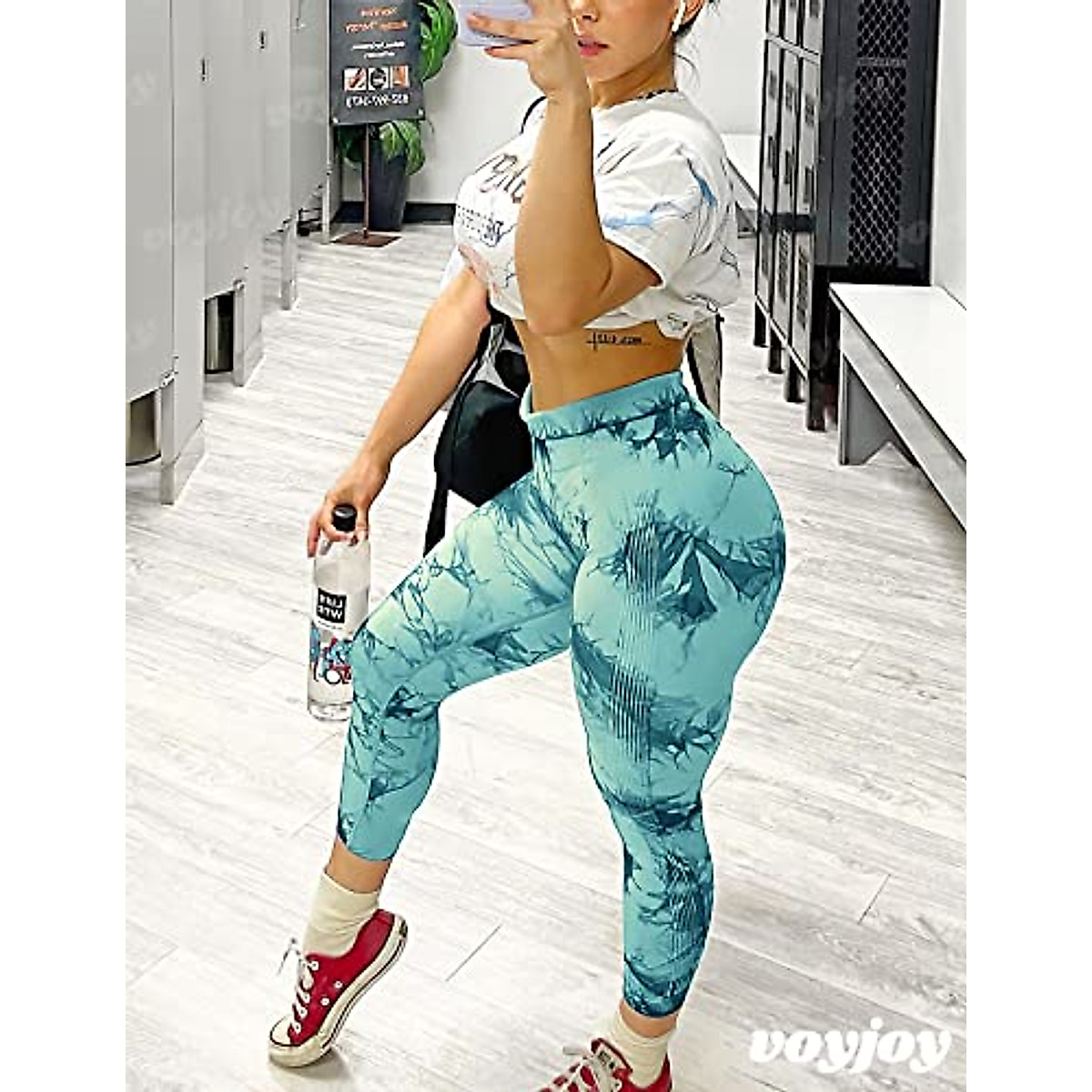 VOYJOY Seamless Leggings for Women High Waist Yoga Pants, Scrunch Butt Lifting Elastic Tights Teal