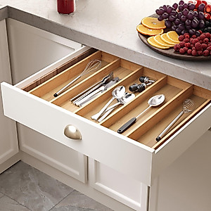 Fibogollo Expandable Kitchen Drawer Organizer,Silverware Organizer, Bamboo Drawer Organizer For Utensils,Adjustable Wood Flatware Tray in Drawer,Kitchen Organizers and Storage