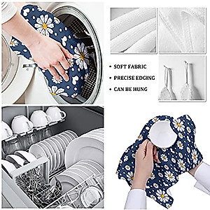 MUENINELE Dish Cloths Kitchen Towels, White Daisy Heart Gray Indigo Dishcloths Soft Reusable Cleaning Cloths Absorbent Dish Towels for Household Cleaning, 1 Pack, 18"x28"