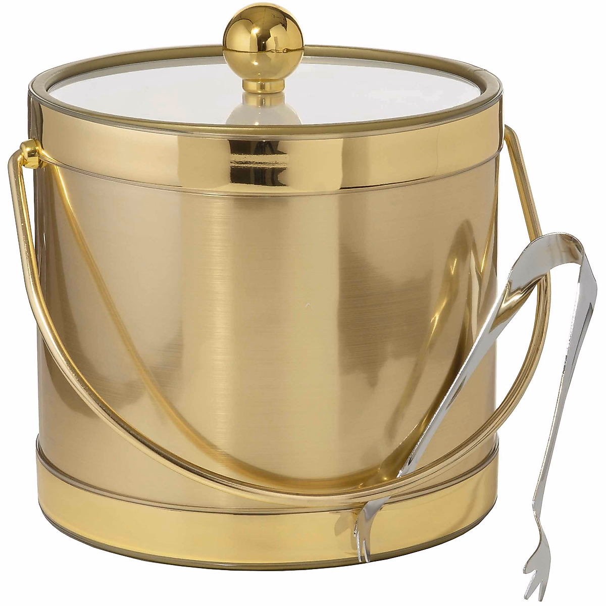 Hand Made In USA Brushed Gold Double Walled 3-Quart Insulated Ice Bucket With Ice Tongs (Metallic Deco Collection)