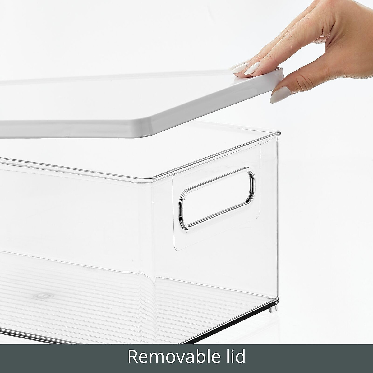 mDesign Plastic Storage Bin Box Container, Lid, Built-in Handles, Organization for Makeup, Hair Styling Tools, Accessories in Bathroom Cabinet, Cupboard Shelves, Ligne Collection, 4 Pack, Clear/White