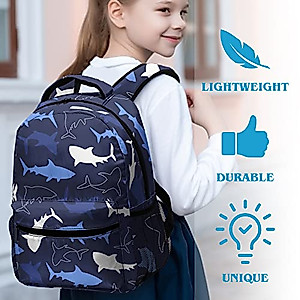 Dacawin Kids Backpack Blue Shark Elementary School Bag for Boys Girls Kids Ocean Themed Bookbag Lightweight Durable Simple Modern Backpacks for Travel Hiking Picnic