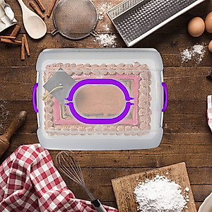 DIIRPPR 2in1 Cupcake Carrier and Cake Keeper with Lid, Rectangle Pie Carrier,Large Portable Storage Container for Storing 12 Cupcakes or 1 Large Cake (Purple)