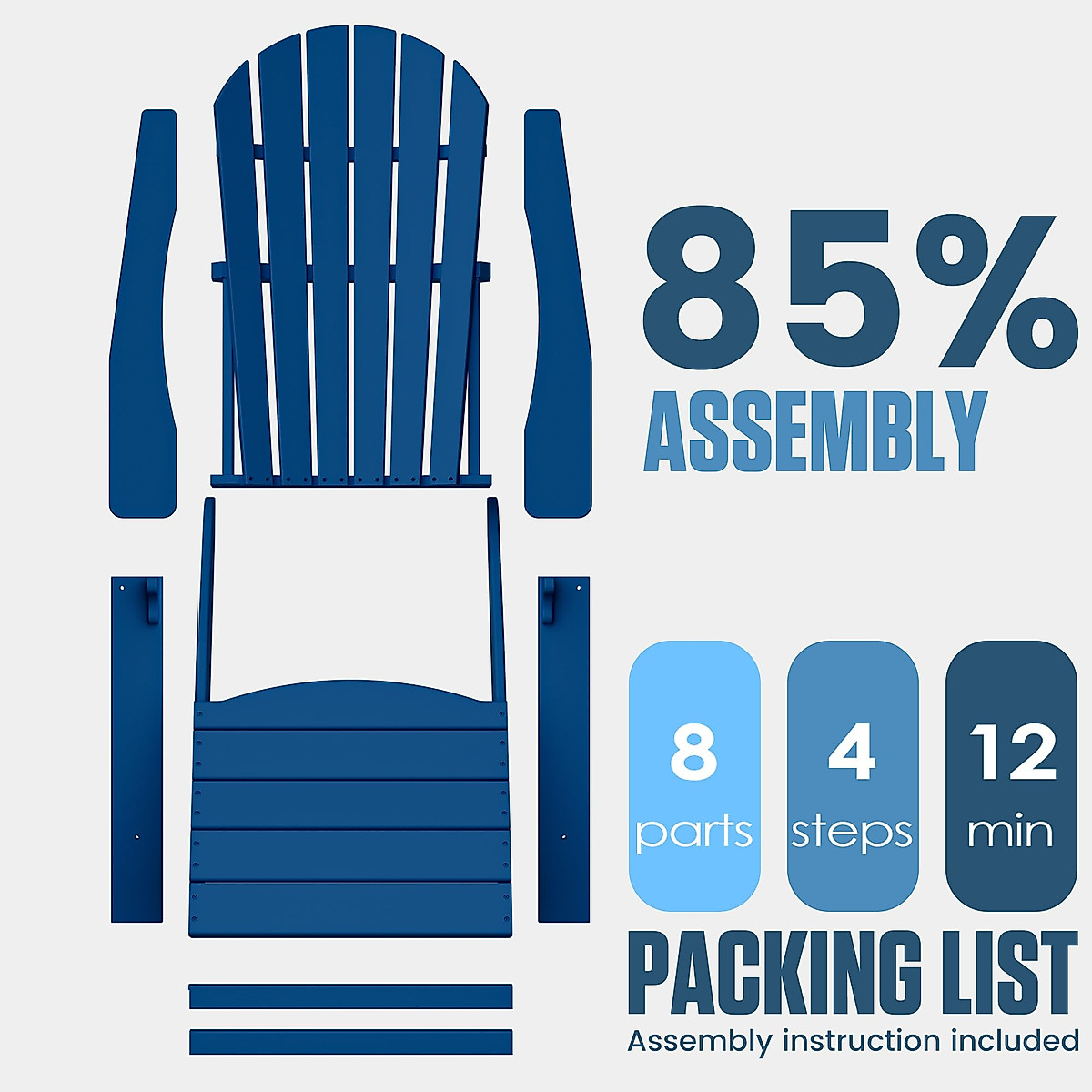 OTSUN Adirondack Chair Set of 2, Large Lawn Chair, Outdoor Chair Weather Resistance, Patio Chair for Yard, Porch, Garden, Deck, Swimming Pool, Navy Blue