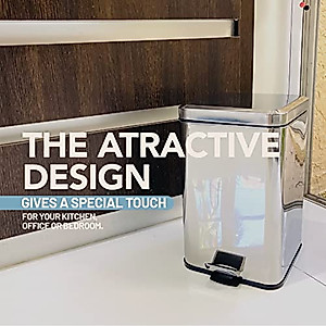 AWENN - Kitchen Garbage Trash Can with Lid and Pedal - Touchless Round Shape Waste Bin - Stainless Steel Dustbin with Removable Inner Bucket for and Outdoors – Gray (5.3 Gallon – 20 Liters)