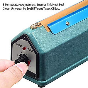 8 inch 200mm Impulse Bag Sealer, Manual Bag Sealer Heat Seal Closer, Adjustable Timer Electric Heat Seal Closer Packaging Sealer with 2 Free Replacement Kit, Blue