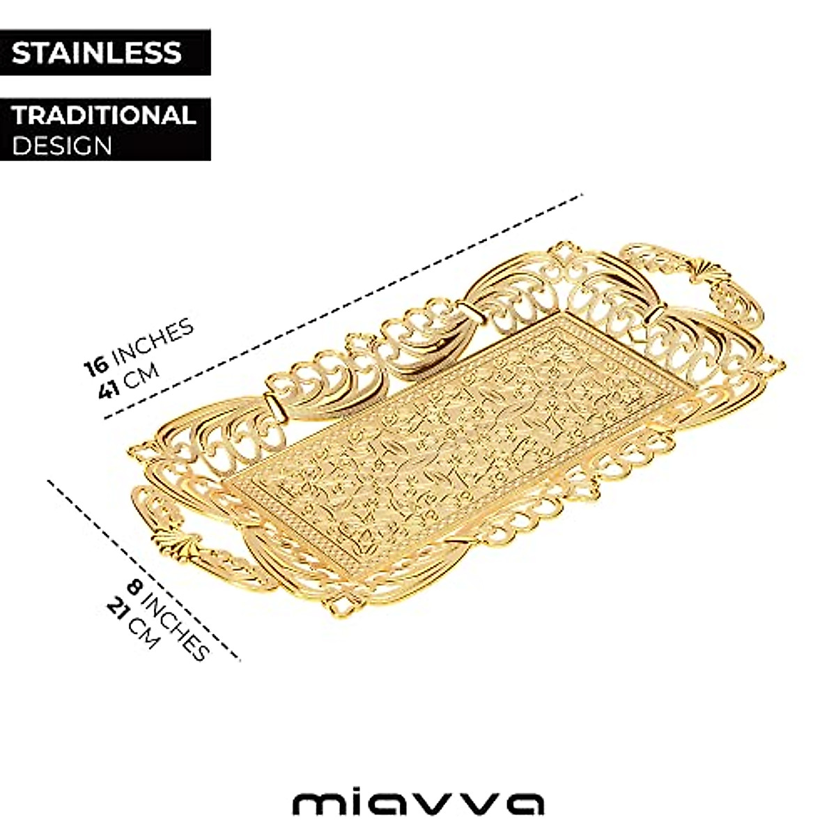 Gold Serving Tray, Vintage Serving Metal Tray for 2 People (Width 6'' Length 16'') (Premium Gold)