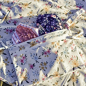 BapronBaby Pastel Floral Wet Dry Bag - Waterproof Two Zipper Pockets - Reusable for Mealtime, Diapers, Stroller, Snacks, Swimsuits - Machine Washable - 11" x 9"