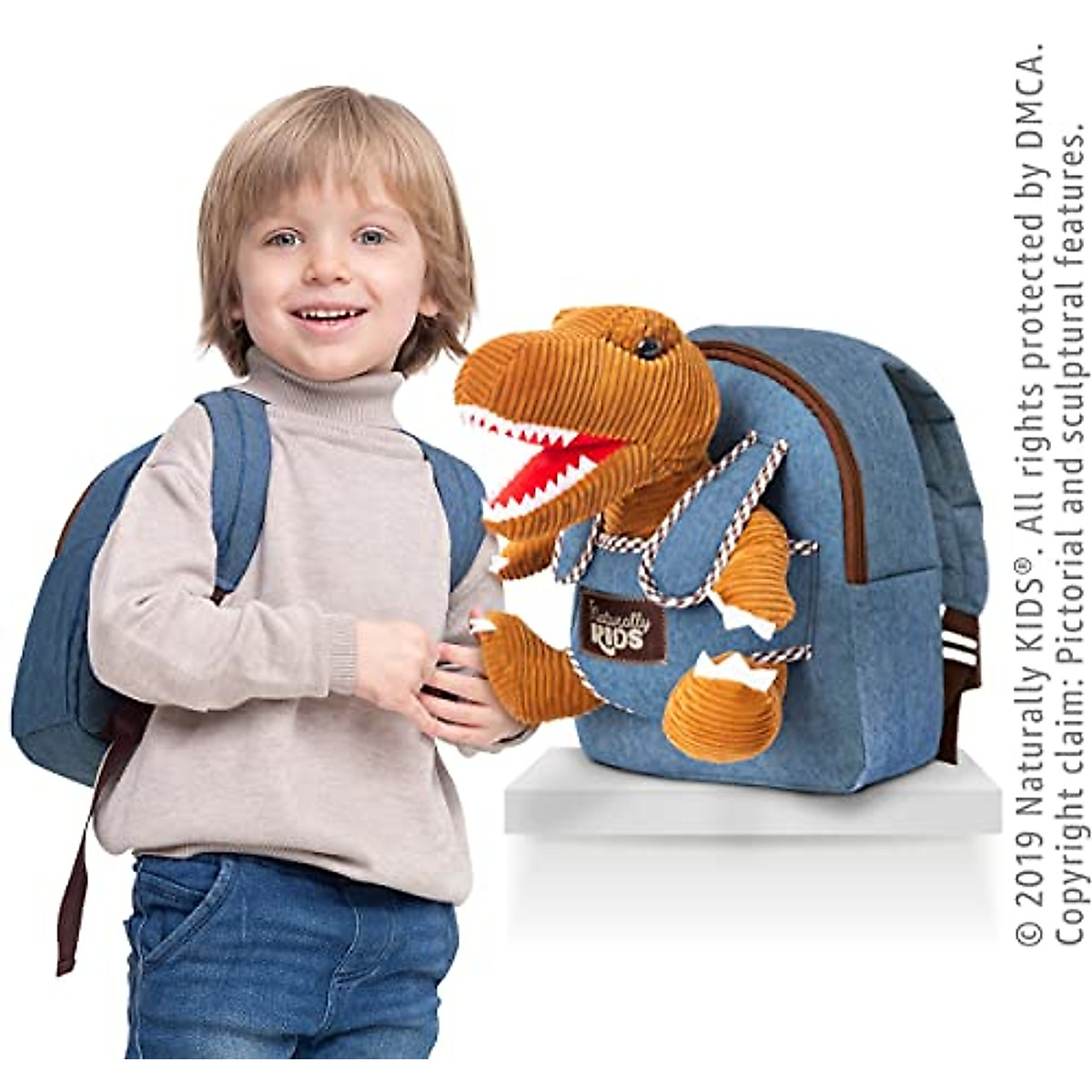 Naturally KIDS Dinosaur Backpack, Dinosaur Toys for Kids 3-5, Toddler Backpack Boys 2-4, Dinosaur Toys for Kids 2-4, 3 Year Old Boy Birthday Gift, Dinosaurs for Boys Girls, Dinosaur Stuffed Animal