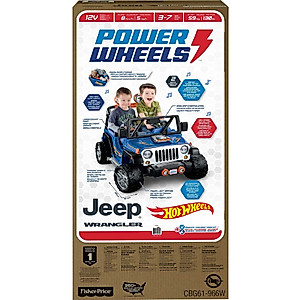 Power Wheels Hot Wheels Jeep Wrangler Ride-On Battery Powered Vehicle with Music Sounds & Storage for Preschool Kids Ages 3+ Years