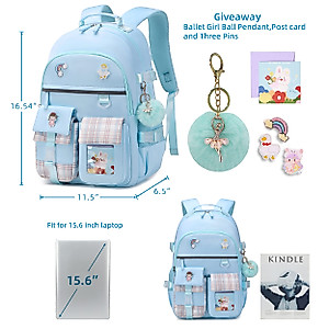 KIDNUO Backpack for Girls, 15.6 Inch Laptop School Bag Kids Kindergarten Elementary College Backpacks Large Bookbags for Teen Girl Women Students Casual Travel Daypacks (Blue)