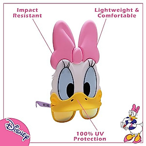 Sun-Staches Disney Official Daisy Duck Sunglasses Costume Accessory, UV400 Lenses, Yellow Frames with Pink Bow Mask, One Size Fits Most