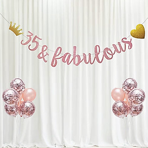 35 & fabulous Banner, Pre-Strung, No Assembly Required, Funny Rose Gold Paper Glitter Party Decorations for 35th Birthday Party Supplies, Letters Rose Gold,ABCpartyland