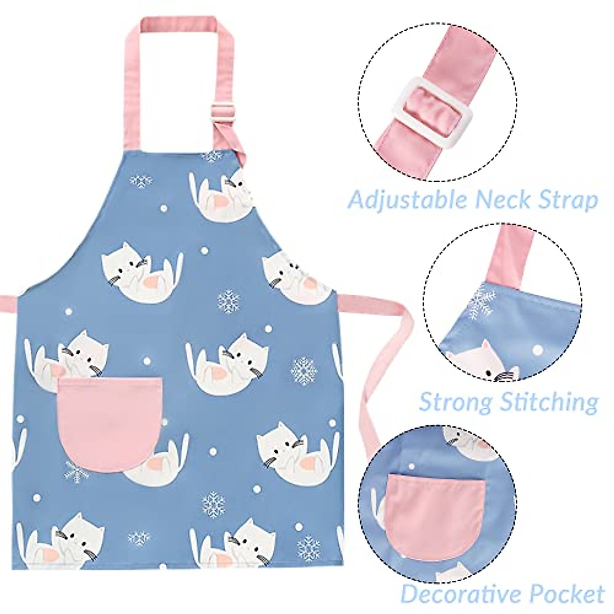 FUSOTO Cat Kids Aprons for Boys Girls, Arts and Crafts for Kids, Kids Kitchen Cooking Waterproof Apron for Ages 6-12, Kids Artist Painting Apron with Pockets