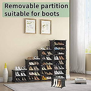 KOUSI 40-Pairs Shoe Rack for Entryway Shoe Storage Space Saver Plastic Shoe Organizer Narrow Standing Expandable for Heels, Boots, Slippers,Black