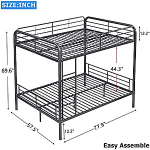 Movdevy Heavy Duty Full Over Full Bunk Beds, Metal Bunk Beds Full Over Full for Kids Adults, Industrial Style Full Over Full Size Bunk Bed with Ladder, Can Be Converted To 2 Beds, No Box Spring Needed