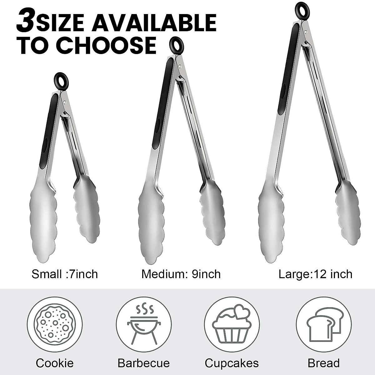 12 Pack Stainless Steel Kitchen Tongs 7/9/12 Inches Food Serving Tong Kitchen Cooking Tongs High Heat Resistant Tongs for Cooking Non Stick Locking Kitchen Tong Food Tongs for Grill Salad Frying BBQ