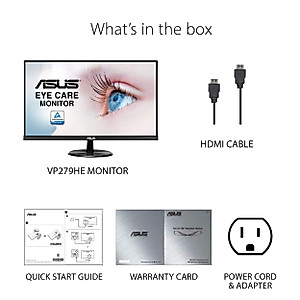 ASUS VP279HE 27” Monitor, 1080P Full HD, 75Hz, IPS, Adaptive-Sync/FreeSync, Eye Care, HDMI VGA, Frameless, Low Blue Light, Flicker Free, VESA Wall Mountable (Renewed)