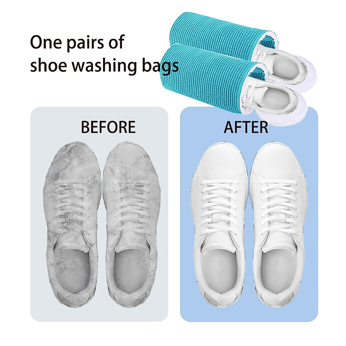Smallan Sneaker Shoes Laundry Washing Machine Bag Reusable and Lasting Fluffy Chenille Microfiber Hidden Zipper Shoe Washing Bag with 2 Pairs Adjustable Shoe Trees (blue)