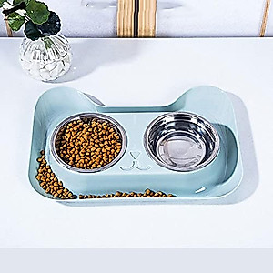 FUUIE Bowls for Food and Water 1Pc Durable Double Stainless Steel Dog Cat Bowls with Non-Spill & Non-Skid Design for Pet Food and Water Elevated Feeding (Color : Blue)