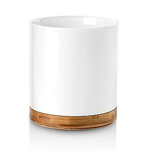 Nucookery 360° Rotating Utensil Holder, 7.2" Large Utensil Crock, White Ceramic Cooking Utensil Organizer with Countertop-Protection Cork Bottom for Farmhouse Kitchen Decor Gift (White)