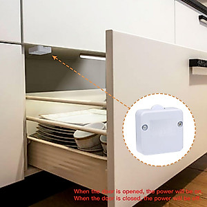 Helunsi Cabinet Door Lamp Switch, 2 Pack Door Switches for Closet Light, ON Off Normally Closed Wardrobe Touch Activated Switch, for Open Close Sliding Pressure Doors Drawers Automatic Switch - White