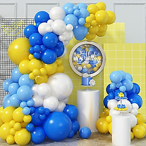 Blue and Yellow Balloon Arch Kit, 105 PCS Royal Blue White Yellow Balloon Garland Kit Yellow Light Blue Latex Party Balloons for Baby Shower Anniversary Birthday Wedding Graduation Party Decorations