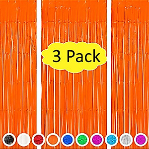 Vanujoy 3 Pack 3.3ft x 6.6ft Orange Foil Fringe Backdrop Curtains Party Decoration for Birthday Bachelorette Party Engagement Bridal Shower Baby Shower Graduation