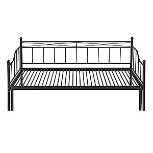 LostCat Twin Size Daybed Bed with Pop Up Trundle,Metal Bedframe with Safety Guardrails & Heavy Duty Steel Slat Support,for Kids Teens Adults.No Box Spring Needed,Black