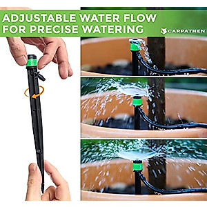 CARPATHEN Irrigation System - Adjustable Premium Drip Irrigation for Small Garden, Potted Plants, Hanging Baskets, Raised Garden Beds, Containers - Complete with Drip Emitters, Tubing and Connectors