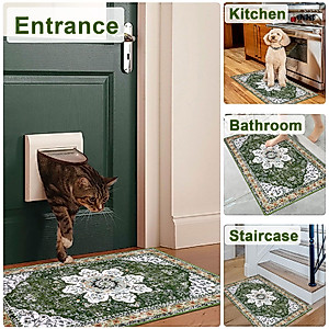 Ileading Bohemian Vintage Small Area Rug,Machine Washable Low-Pile Entrance Door Mat, Non-Slip Entryway Runner Rug, Non-Shedding Inside Welcome Mat for Hallway Kitchen Pets (Green 2x3ft)