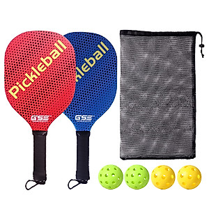 GSE Pickleball Paddles Set with Lightweight Pickleball Rackets & Indoor/Outdoor Pickle-Balls & Mesh Carrying Bag for Adults, Kids, Gifts for Men Women(2 Paddles / 4 Balls)