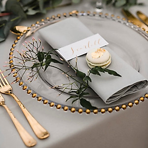 mwellewm Charger Plates Set of 12 and 24 Pack Napkin Rings, Acrylic Gold Beaded Clear 13 Inch Chargers for Dinner Serving Plates Decor Wedding, Party, Decoration