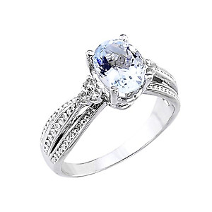 10k White Gold Diamond Band Oval Aquamarine Engagement Ring (Size 10)