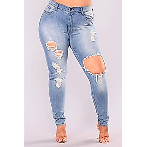 Andongnywell Womens Ripped Hole Skinny Pencil Denim Jeans Stretch Slim Fitness Pants Trousers (Blue,XX-Large)