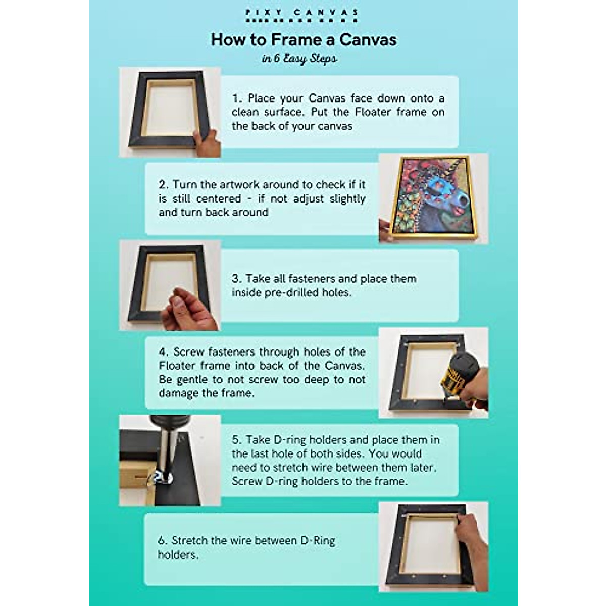 Pixy Canvas 10x20 inch Floater Frame for Canvas Paintings. 12 Colors. Floating Frame fits 5/8", 3/4" & max 7/8" Deep Stretched Canvas & Wood Panels (White, 10 x 20 inch)