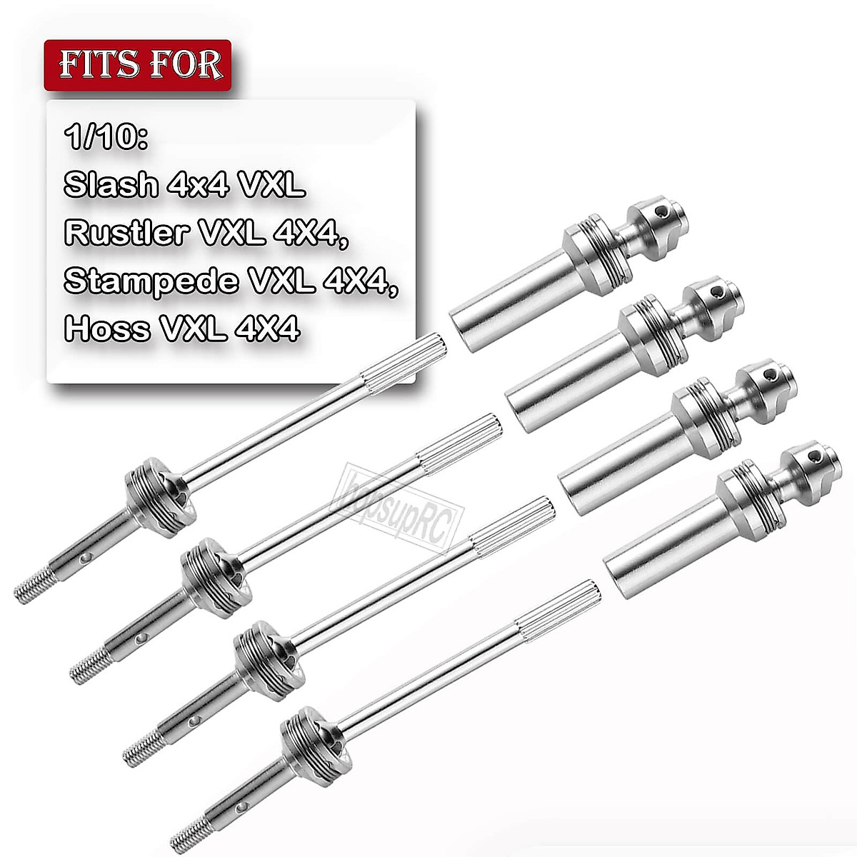 hopsupRC #45 Steel Drive Shaft CVD Upgrades for 1/10 Slash VXL 4X4,Rustler VXL 4X4,Stampede VXL 4X4,Hoss VXL 4X4 4WD,Stainless Front Rear Driveshaft Axles with Hex Hops up,Silver