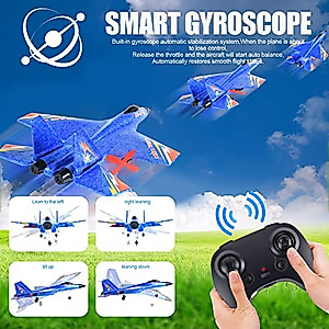 OUSEXI Blue RC Airplane Comes with 2 Batteries, 2.4 GHZ 2 Channels Remote Control Aircraft for Beginners,Outdoor Foam RC Airplane for Kids(with Night Light)