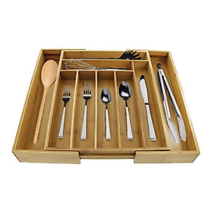 Cuisinart 9 Compartment Adjustable Bamboo Utensil Organizer – Ideal for Keeping Kitchen Supplies and Silverware Organized – Flatware Drawer Tray for Multi-Purpose Storage 18 x 13 x 2 Inches