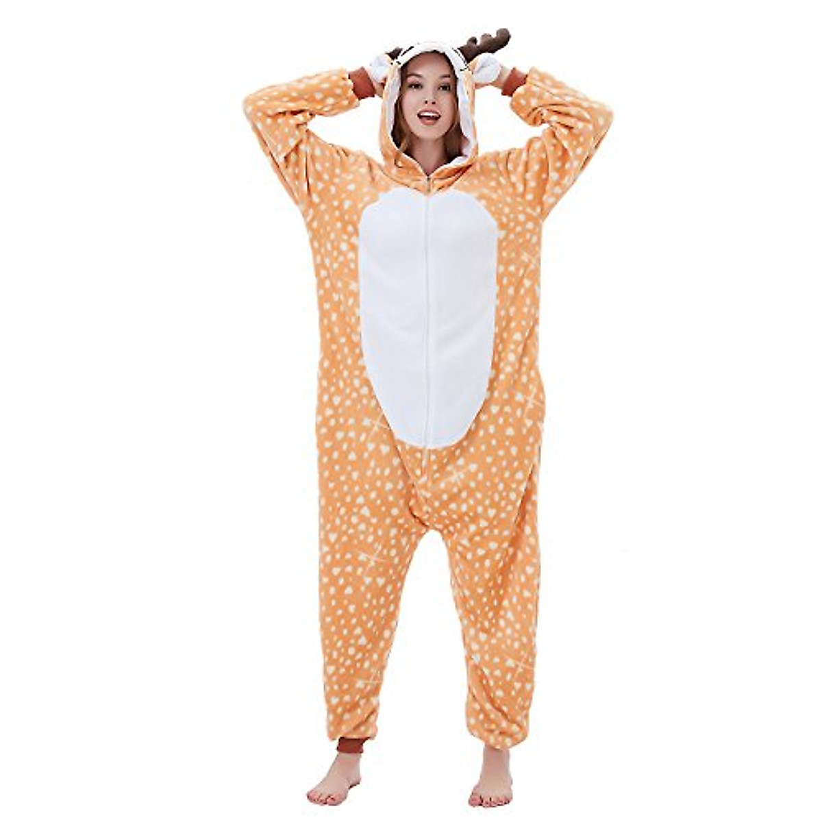 ABENCA Deer Onesie Women Pajamas Reindeer Costume Adult Animal Halloween Christmas Cosplay Onepiece (Deer, XXX-Large)