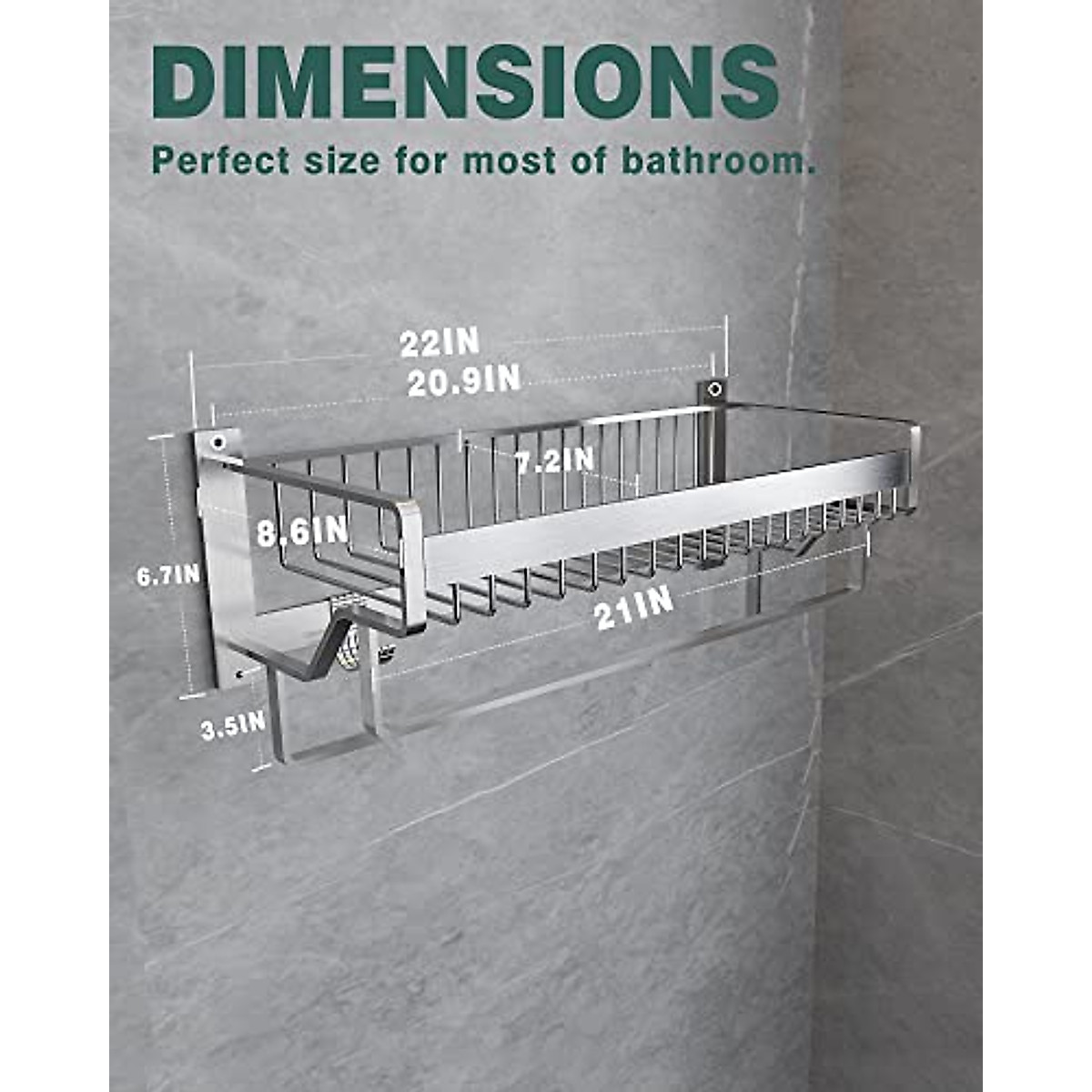 Bathroom Towel Rack Wall Mounted, Double Towel Racks for Bathroom, 22 Inch Bath Towel Rack with Shelf, Spampur Bath Towel Bar, Hotel Towel Rack, Bath Towel Storage Shelf, Bathroom Shelf with Hooks